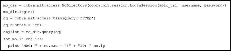 Which Action Does The Execution Of This Aci Cobra Python Code Perform